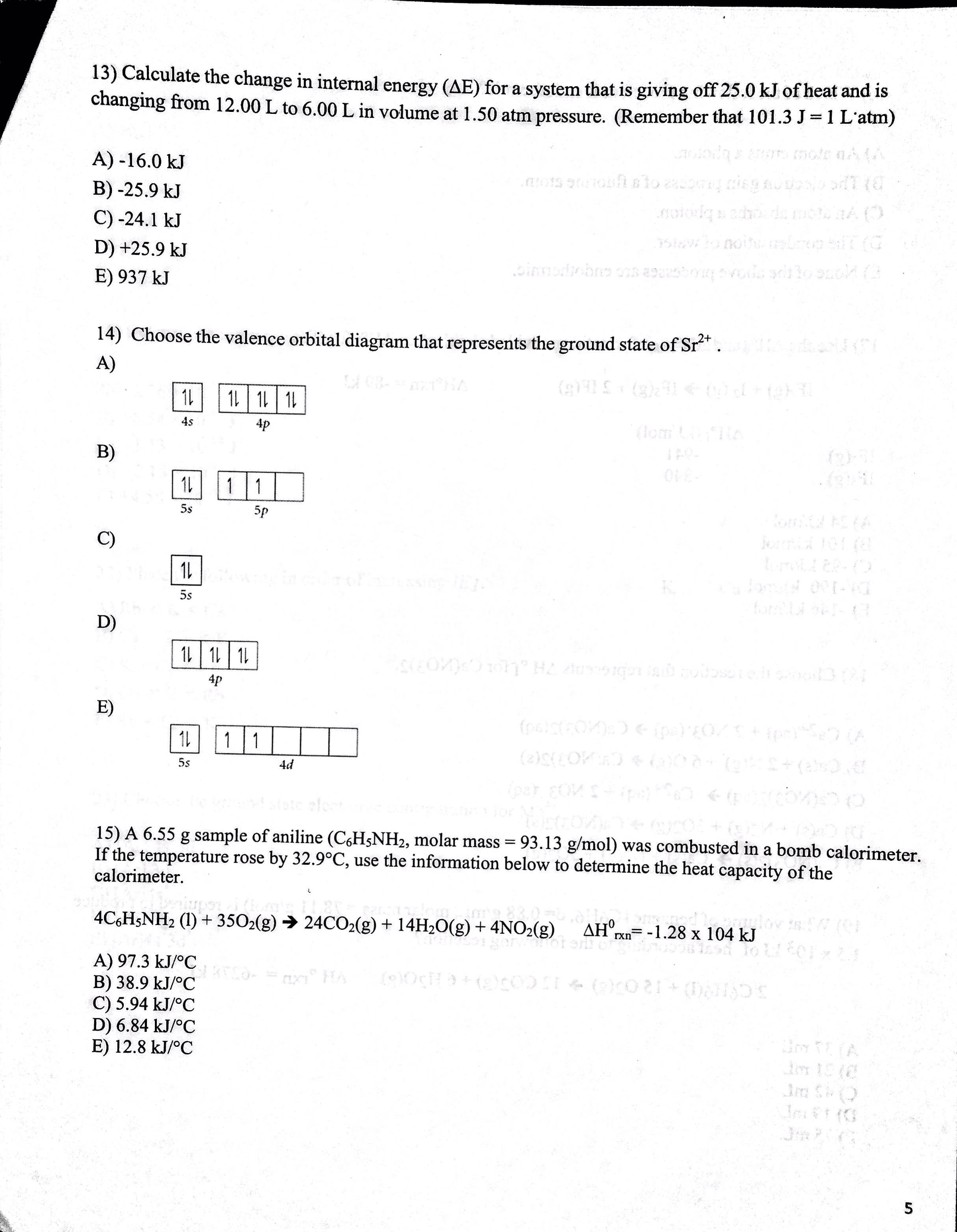 Solved Calculate the change in internal energy (delta E) for | Chegg.com