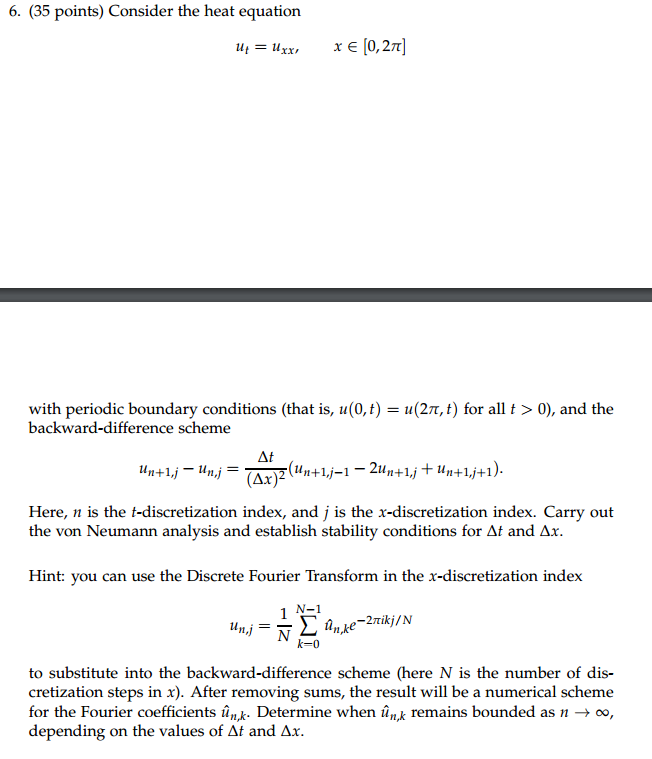 Consider the heat equation u_t = u_xx, x [0, 2pi] | Chegg.com