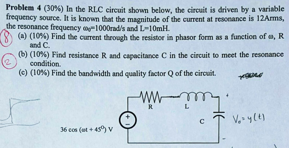 Solved In the RLC circuit shown below the circuit is driven | Chegg.com