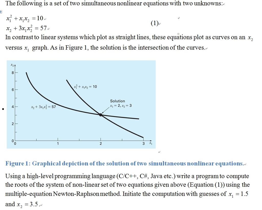 The following is a set of two simultaneous nonlinear | Chegg.com