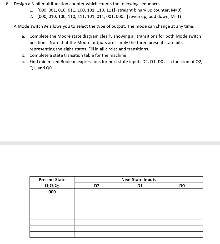 Solved 6. Design a 3-bit multifunction counter which counts | Chegg.com