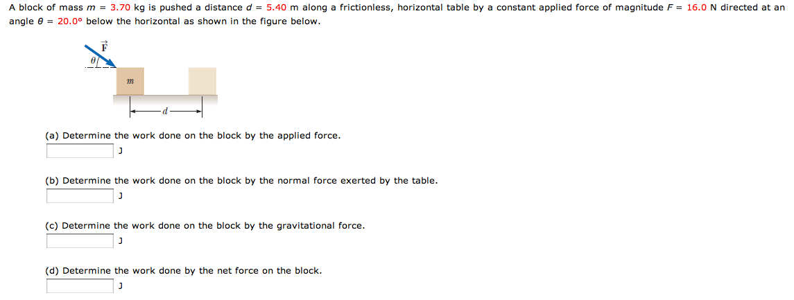 Solved A block of mass m = 3. 70 kg is pushed a distance d = | Chegg.com