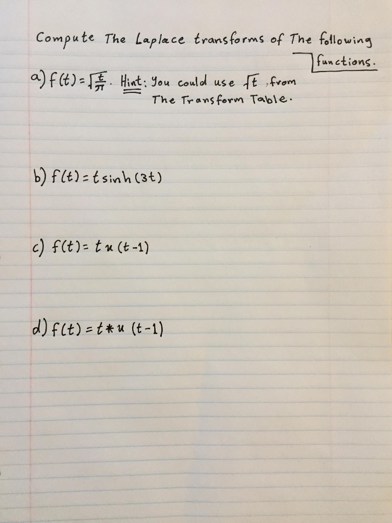 Solved Compute The Laplace transforms of The following | Chegg.com
