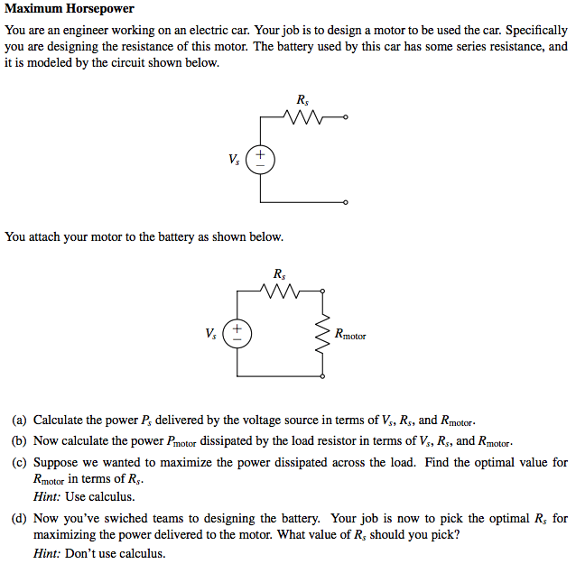 Solved Maximum Horsepower You are an engineer working on an | Chegg.com