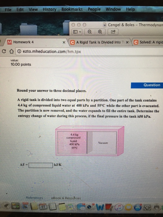 Solved A rigid tank is divided into two equal parts by a | Chegg.com