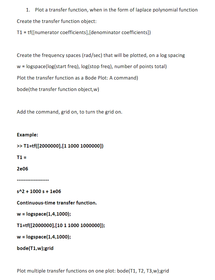 1. Plot a transfer function, when in the form of | Chegg.com