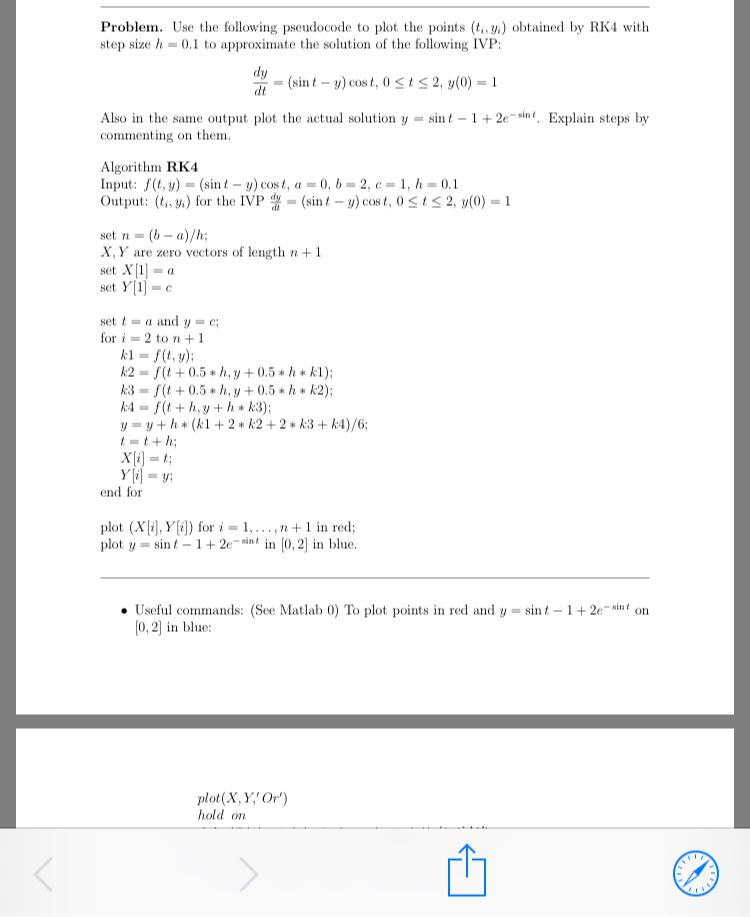 Solved Proble Use the flw pseudocode to plot the points (t | Chegg.com
