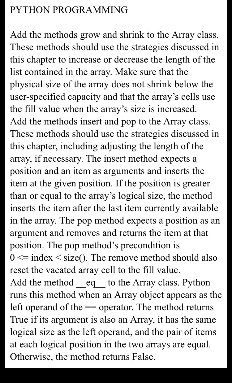 Solved PYTHON PROGRSMMING Add the methods insert and pop to | Chegg.com