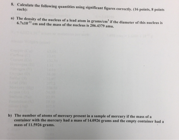 Solved Calculate the following quantities using significant | Chegg.com