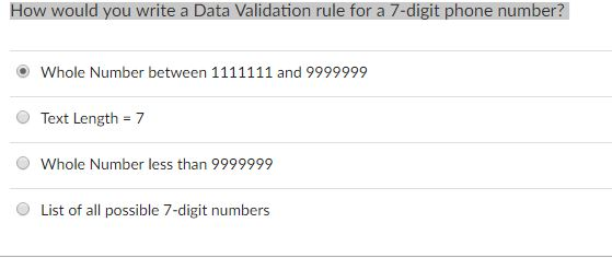 Solved How would you write a Data Validation rule for a | Chegg.com