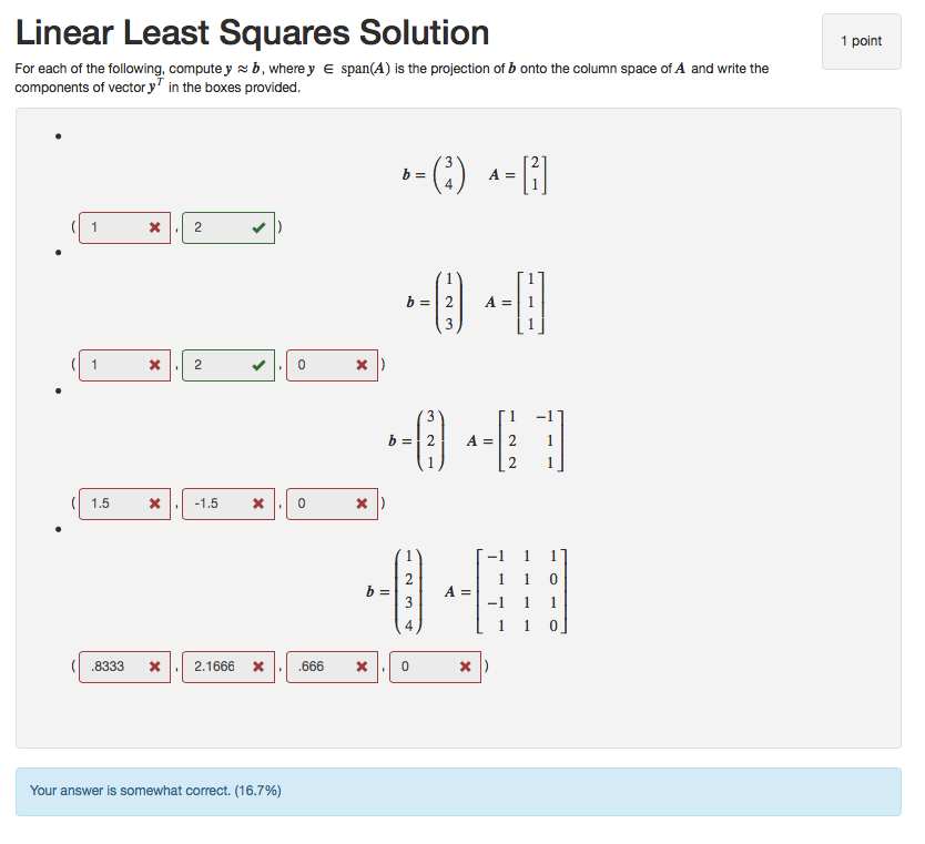 Solved Linear Least Squares Solution 1 point For each of the | Chegg.com