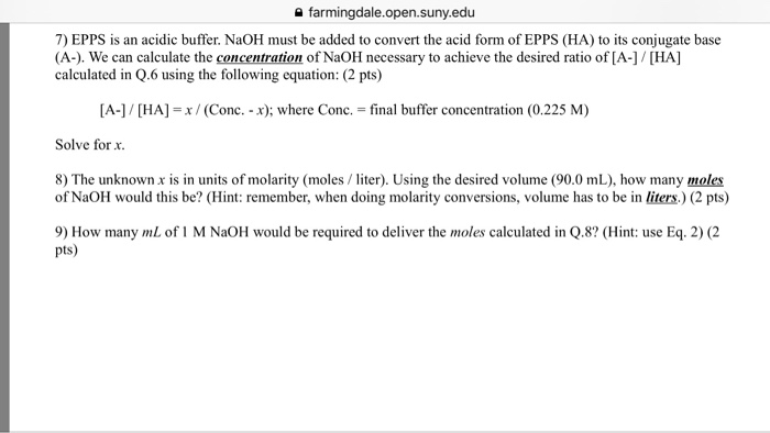 Solved EPPS is an acidic buffer. NaOH must be added to | Chegg.com