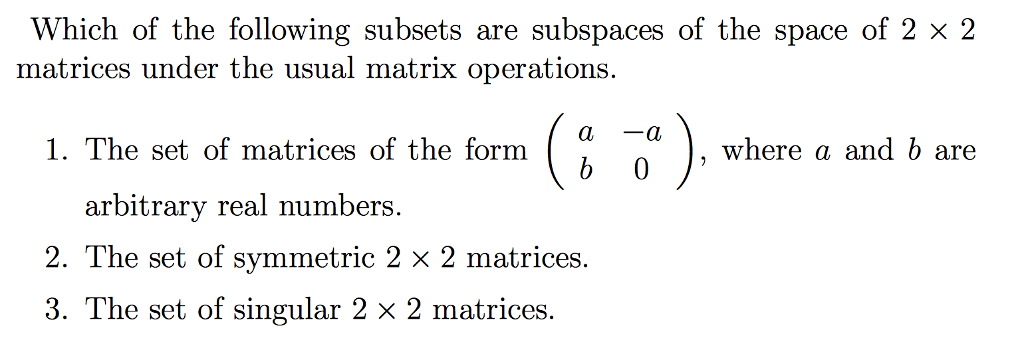 Solved Which of the following subsets are subspaces of the | Chegg.com