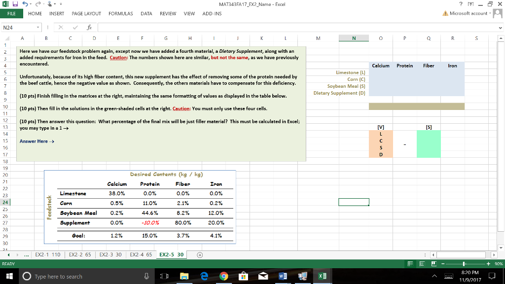 MAT343FA17 EX2 Name Excel Microsoft account FILE HOME | Chegg.com