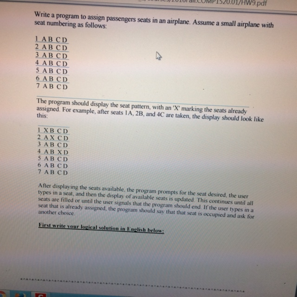 Solved Write a program to assign passengers seats in an | Chegg.com