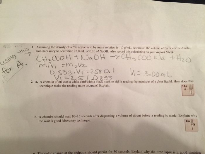 Solved 1. Assuming the density of a 5% acetic acid by mass | Chegg.com
