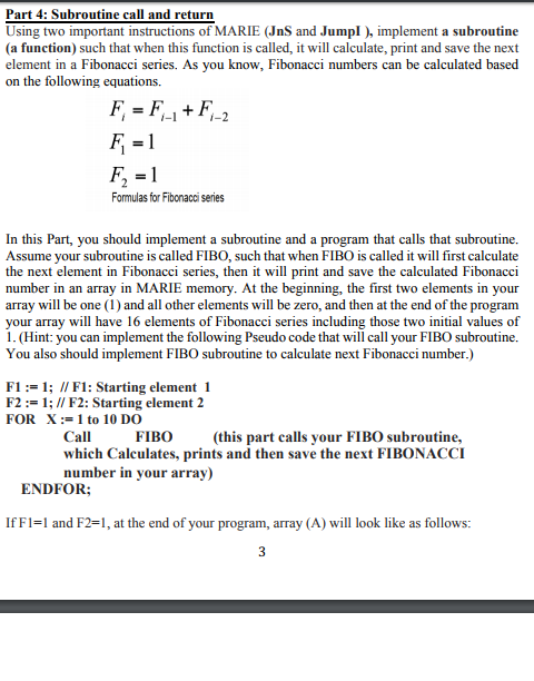 Using two important instructions of MARIE (JnS and | Chegg.com