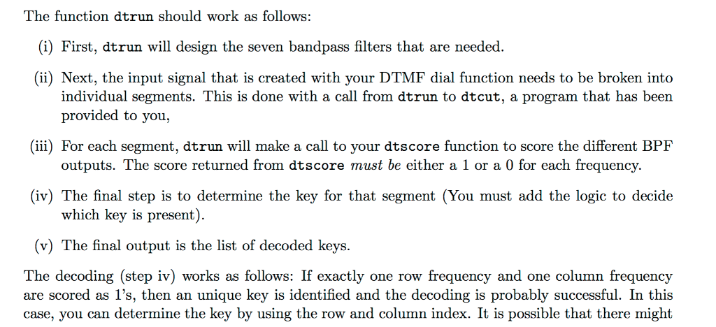 3.3 DTMF Decode Function: dt run .m The DTMF decoding | Chegg.com