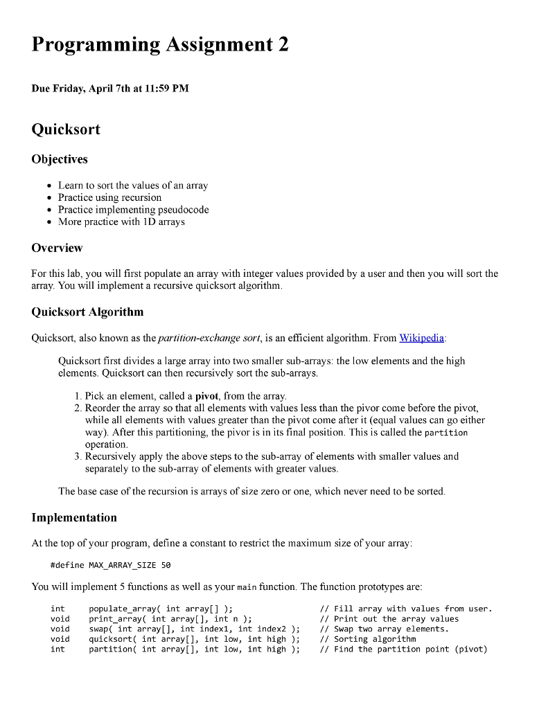 Solved Programming Assignment 2 Due Friday, April 7th at | Chegg.com