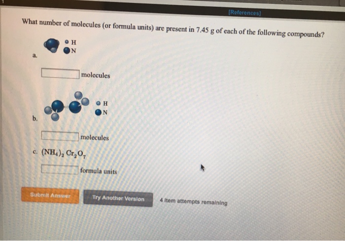 Solved What number of molecules (or formula units) are | Chegg.com