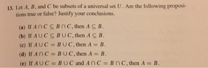 Solved Let A, B, and C be subsets of a universal set U. Are | Chegg.com
