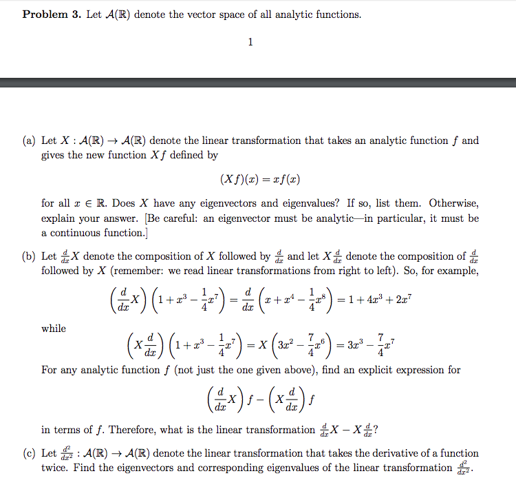 Solved Problem 3. Let A(R) denote the vector space of all | Chegg.com