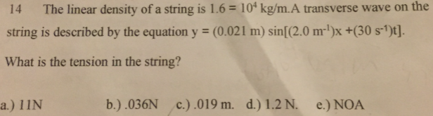 Solved The linear density of a string is 1.6 = 104 kg/m·A | Chegg.com
