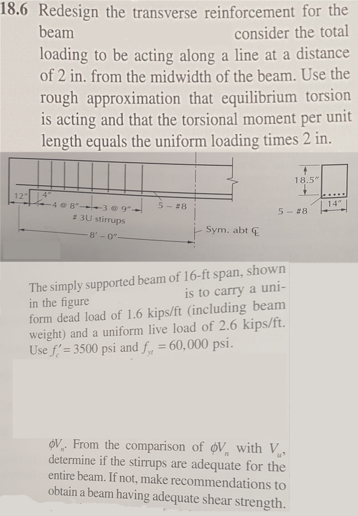 Solved 18.6 Redesign the transverse reinforcement for the | Chegg.com