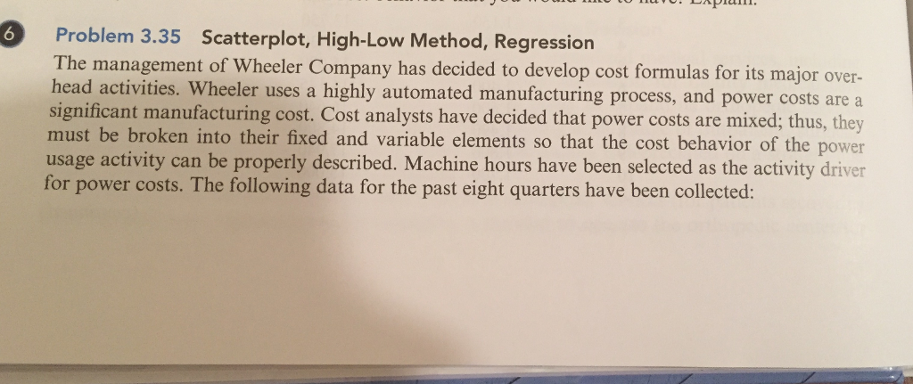 Solved D Problem 3.35 Scatterplot, High-Low Method, | Chegg.com