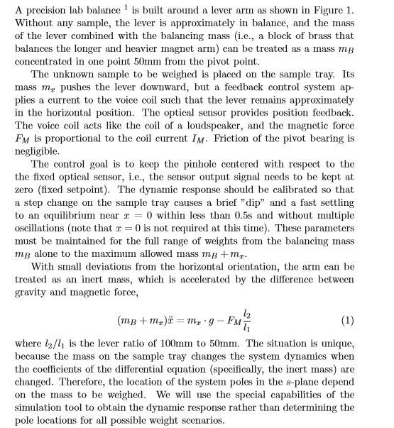 A precision lab balance is built around a lever arm | Chegg.com