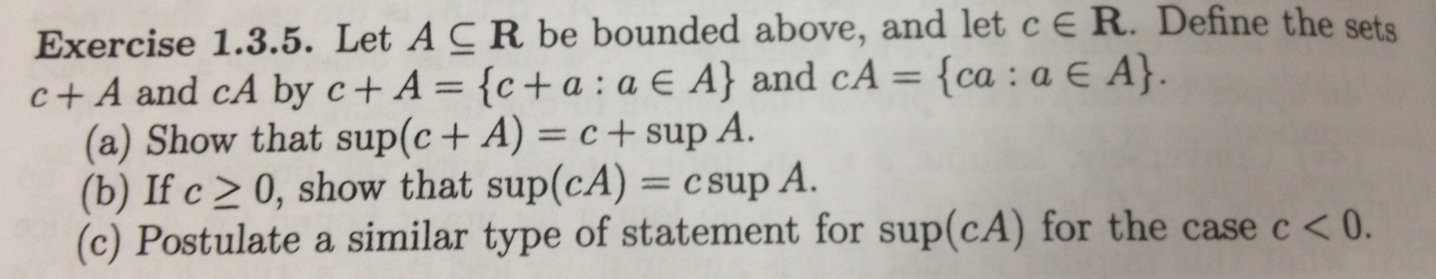 Solved Exercise 1.3.5. Let A subseteq R be bounded above, | Chegg.com
