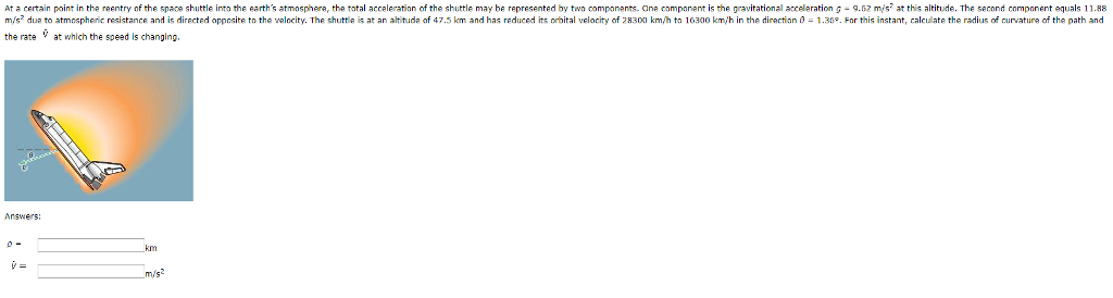 Solved At a certain point in the reentry of the space | Chegg.com