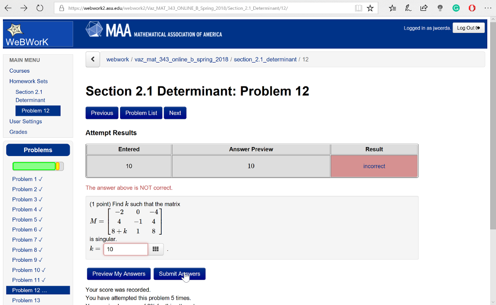 Solved ← →。 凸https://webwork2.as z MAT 343 ONLINE B_Spring | Chegg.com