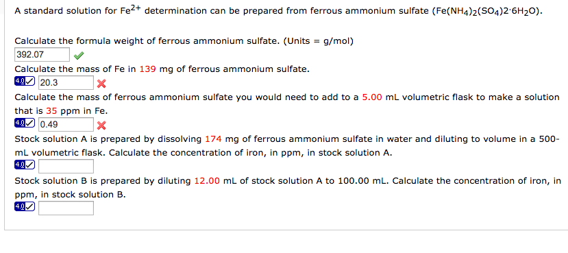 Solved A standard solution for Fe2+ determination can be | Chegg.com