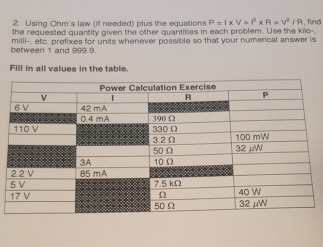 Solved InClass Exercise 2Resistance -: Volts, Amps, , Power | Chegg.com