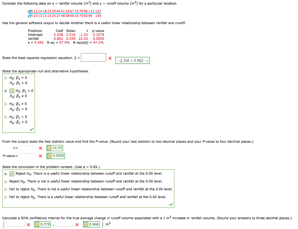 Solved Consider the following data on x - rainfall volume | Chegg.com