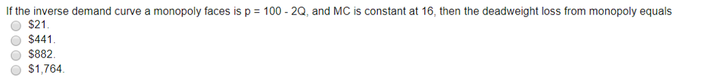 Solved If the inverse demand curve a monopoly faces is p = | Chegg.com