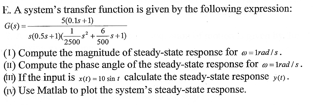 Solved A systems transfer function is given by the following | Chegg.com