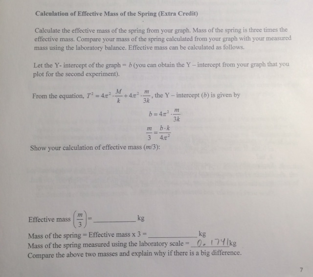 Calculation of Effective Mass of the Spring (Extra | Chegg.com