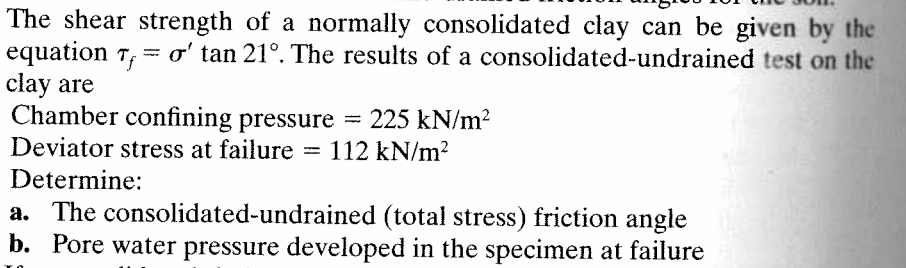 Solved The shear strength of a normally consolidated clay | Chegg.com
