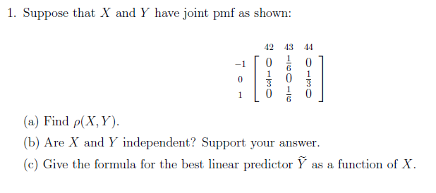 Solved Suppose that X and Y have joint pmf as shown: | Chegg.com