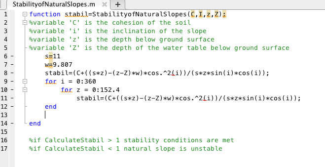 Solved StabilityofNaturalSlopes.m 1 甲function | Chegg.com