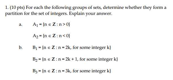 Solved For each the following groups of sets, determine | Chegg.com