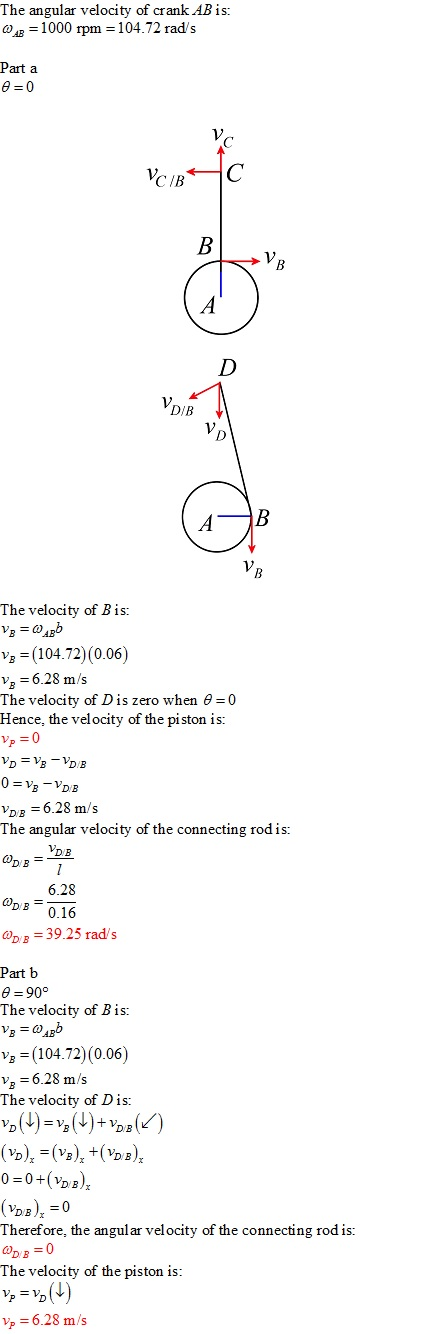 (Solved) - n the engine system shown, = 160 mm and b = 60 mm. Knowing ...