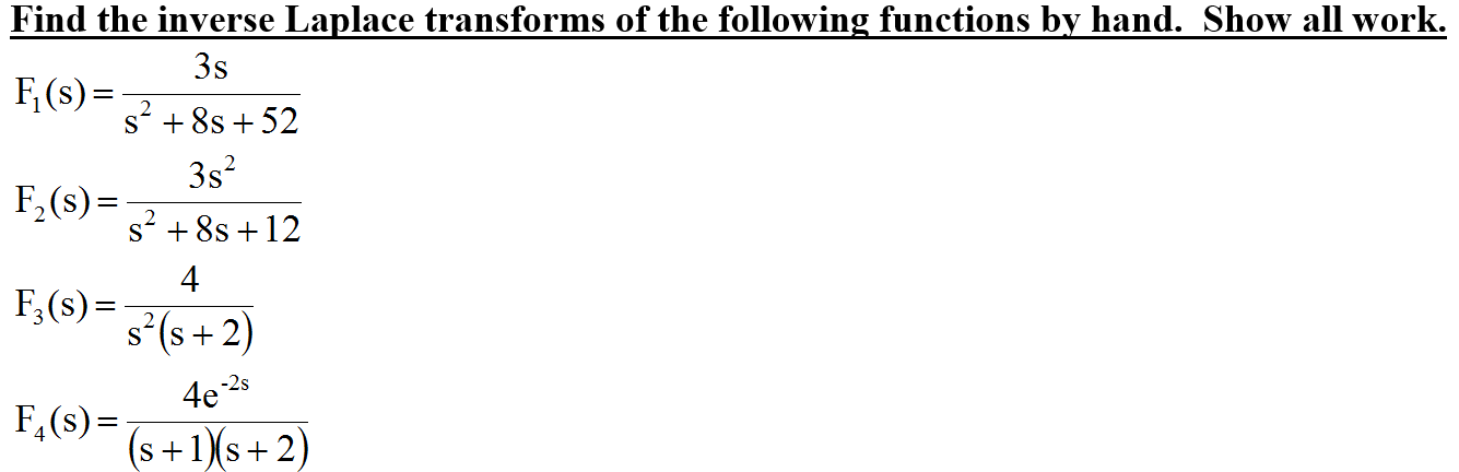 Solved Find the inverse Laplace transforms of the following | Chegg.com