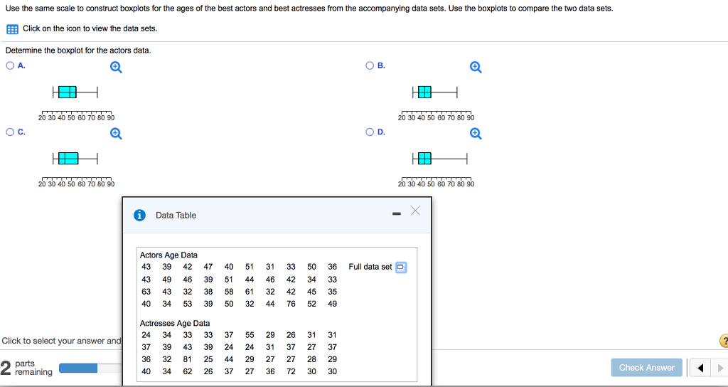 Solved Use the same scale to construct boxplots for the ages | Chegg.com