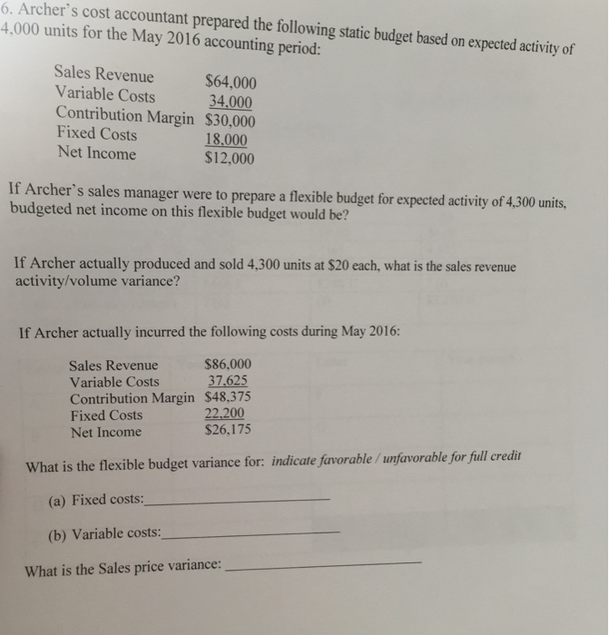 Solved Archer's cost accountant prepared the following | Chegg.com