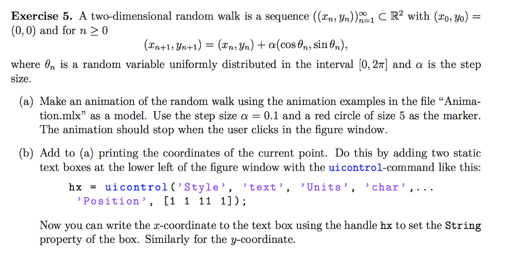 Exercise 5. A two-dimensional random walk is a | Chegg.com