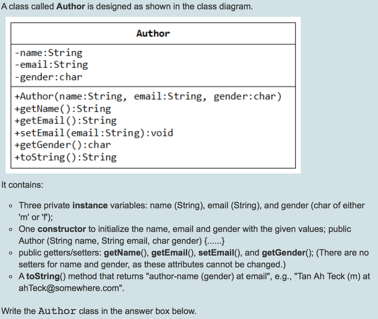 Solved A class called Author is designed as shown in the | Chegg.com
