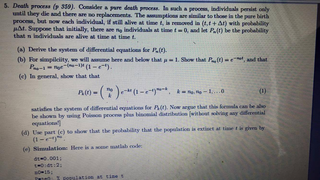 Death process (p 959). Consider a pure death process. | Chegg.com